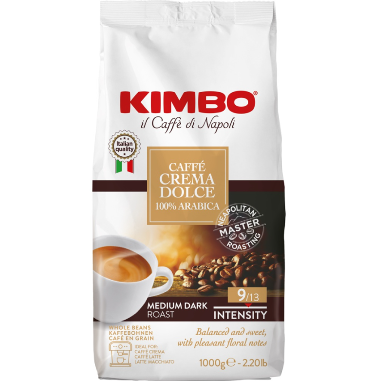 Изпечено Кафе на Зърна Kimbo Caffè Di Napoli Crema Dolce 100% Arabica 1 ...